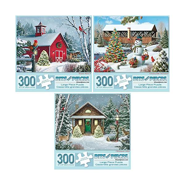 ジグソーパズル 海外製 アメリカ 43922 Bits and Pieces Set of Three 300 Piece Jigsaw Puzzles for Adults Christmas Holiday Snowman Jigsaw...