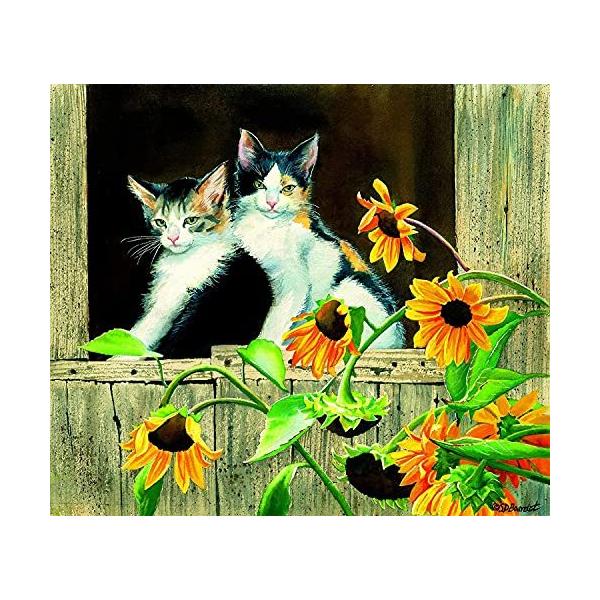 ジグソーパズル 海外製 アメリカ 28975 SUNSOUT INC - Kittens and Sunflowers - 550 pc Jigsaw Puzzle by Artist: Susan Bourdet - Finished S...