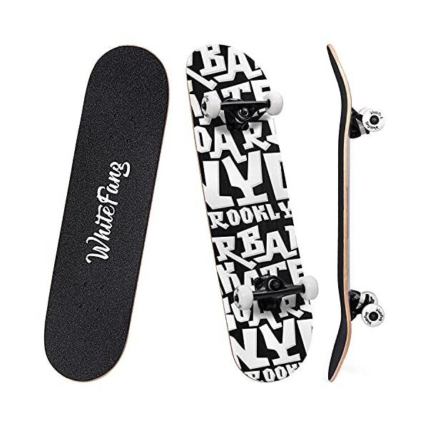 スタンダードスケートボード スケボー 海外モデル 直輸入 MZ180002 WhiteFang Skateboards for Beginners, Complete Skateboard 31 x 7.88, 7 Layer Canadi...
