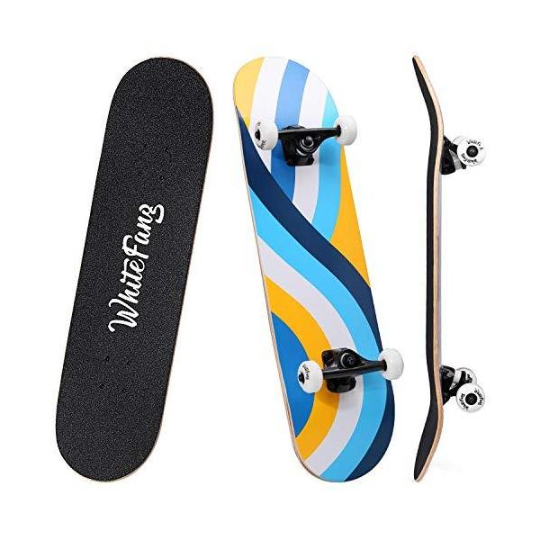 スタンダードスケートボード スケボー 海外モデル 直輸入 MZ180002 WhiteFang Skateboards for Beginners, Complete Skateboard 31 x 7.88, 7 Layer Canadi...