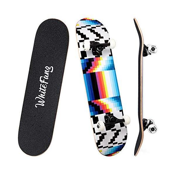 スタンダードスケートボード スケボー 海外モデル 直輸入 MZ180002 WhiteFang Skateboards for Beginners, Complete Skateboard 31 x 7.88, 7 Layer Canadi...