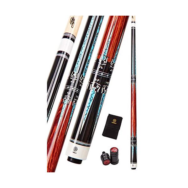 海外輸入品 ビリヤード  Collapsar CXT010 Pool Cue with Soft Case,Black with Cream Points and Turquoise,Wrapless Handle 58Inch Profe...