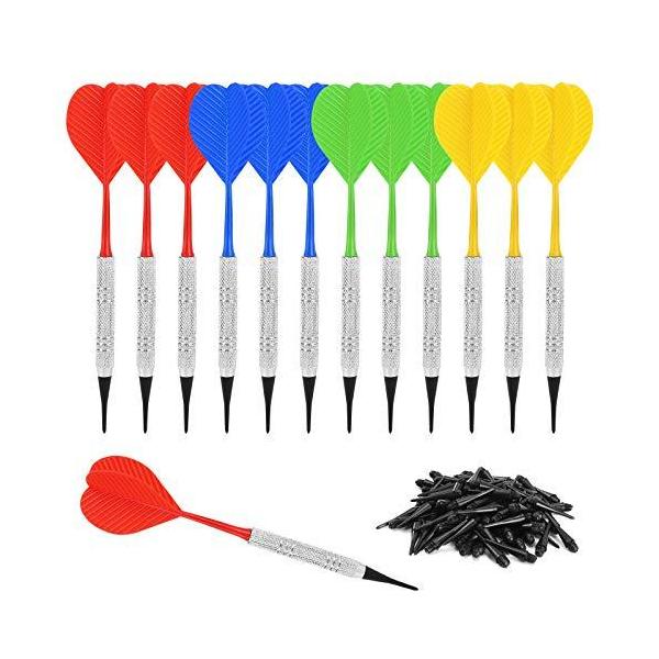海外輸入品 ダーツ AC8304-RBYG-12pc Accmor 12 Pack Soft Tip Darts, Bar Dart, Plastic Tip Darts Set, Attach Extra 100 Black 2BA Re...
