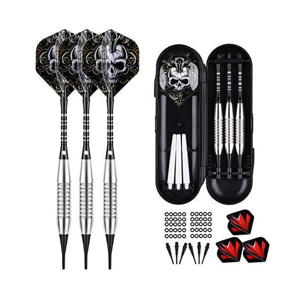 海外輸入品 ダーツ . Darts Plastic Tip Set - 18g Soft Tip Darts - 16g Dart Barrels w/ 50 O-Rings + 6 Shafts（Black Aluminum &amp; ...