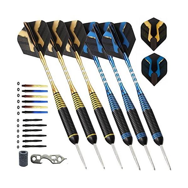 海外輸入品 ダーツ  6pc Steel Tip Darts Set - Professional Darts Steel Tip for Dartboard - Includes Barrels + Plastic / Aluminum ...