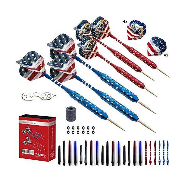 海外輸入品 ダーツ  Steel Tip Darts Set - Professional Darts Steel Tip for Dartboard - Includes Brass Barrels + Plastic &amp; Alu...