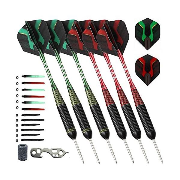 海外輸入品 ダーツ  6pc Steel Tip Darts Set - Professional Darts Steel Tip for Dartboard - Includes Barrels + Plastic / Aluminum ...