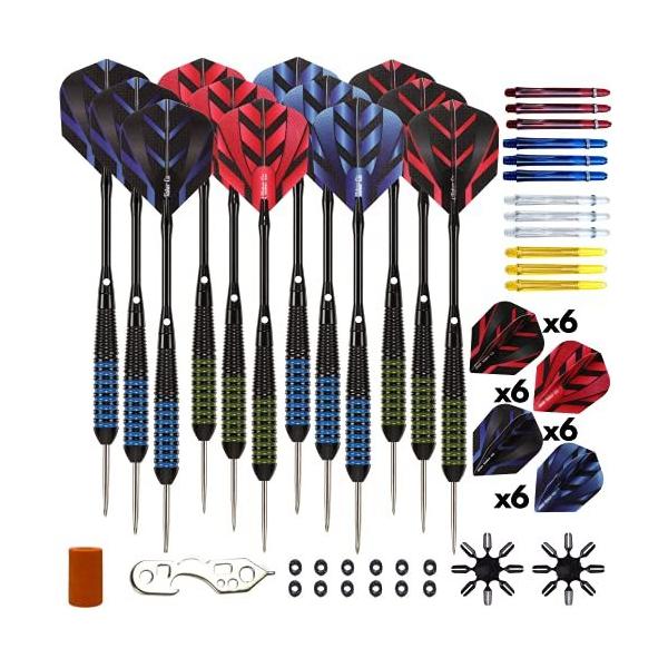 海外輸入品 ダーツ フライト  Steel Tip Darts Set - Professional 12PC Darts Steel Tip for Dartboard - Includes Steel Brass Barrels + P...