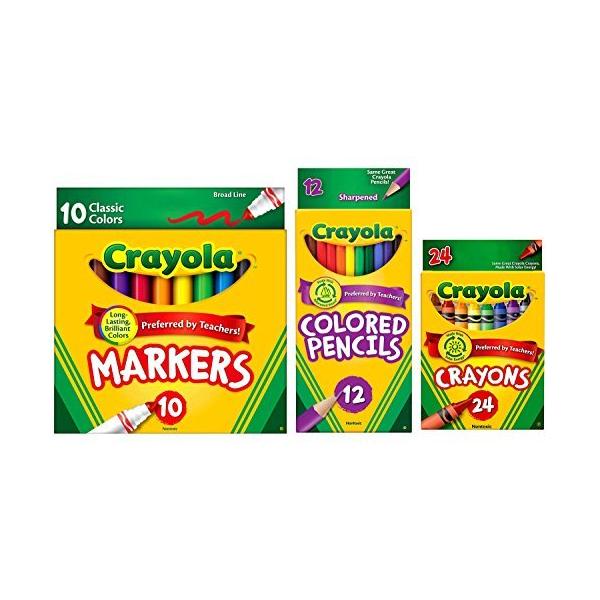 クレヨラ アメリカ 海外輸入 知育玩具 crayola Crayola Classic Bundle: 3 Items - Crayons (24 Count), Broad Line Markers (10 Count), Colored...