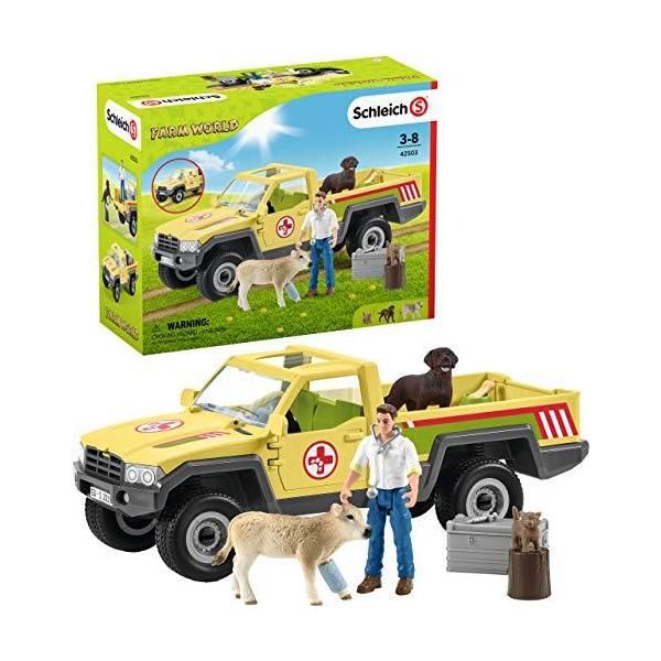 海外輸入 知育玩具 シュライヒホースクラブ 42503 Schleich Vet Visit to The Farm Farm World 12-Piece Veterinarian and Truck Toy Set with Anima...