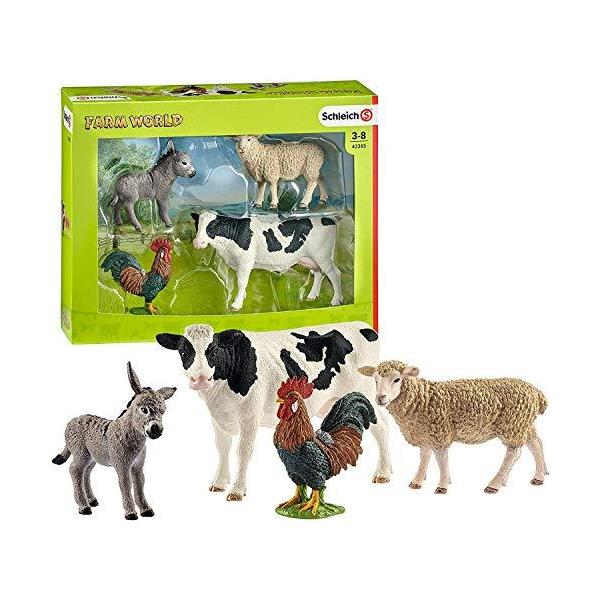海外輸入 知育玩具 シュライヒホースクラブ 42385 Schleich Farm World - Starter Set, Includes 4 x Collectible Toy Farm Animals, Cow, Sheep, Do...