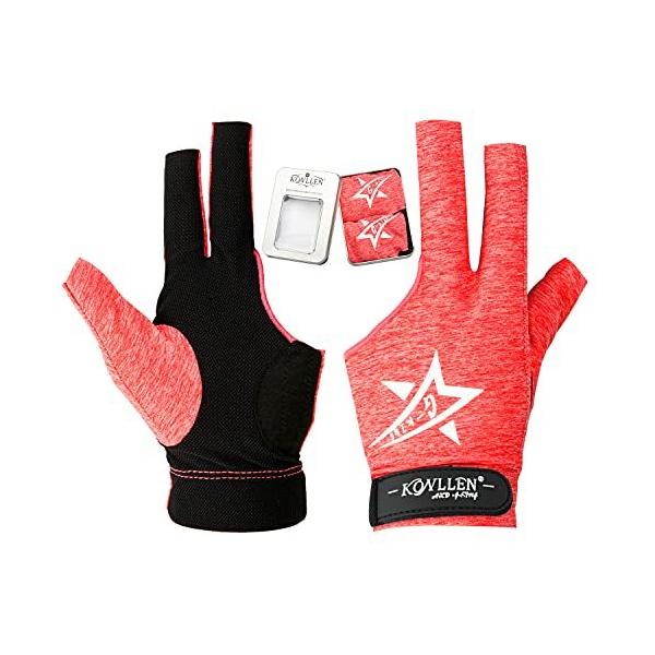 海外輸入品 ビリヤード  KONLLEN Billiards Gloves for Left Hand/Right Hand L/XL Pool Gloves Professional Non-Slip Adjustable Breatha...