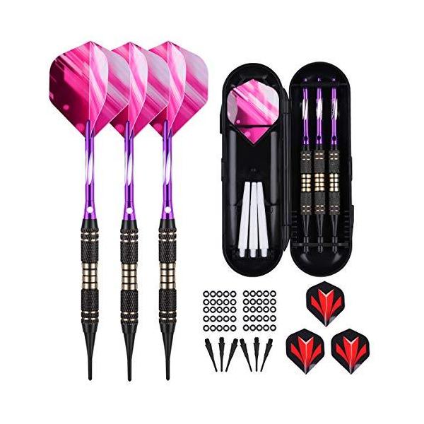 海外輸入品 ダーツ 162-pu01 sanfeng Soft tip Darts Set 18 Gram - Professional Darts Plastic Tip with Brass Barrel + 50 Rubber o-R...