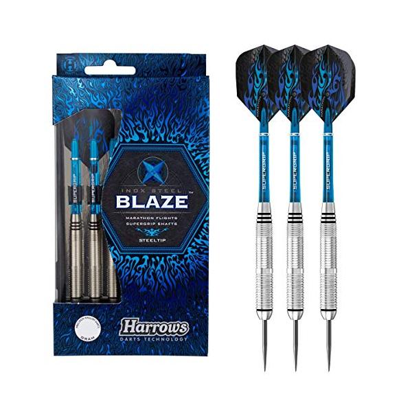 海外輸入品 ダーツ 735521 Harrows Blaze INOX Darts, Steel Tip Darts Set, Includes Supergrip Shafts, 100 Micron Marathon Flights &...