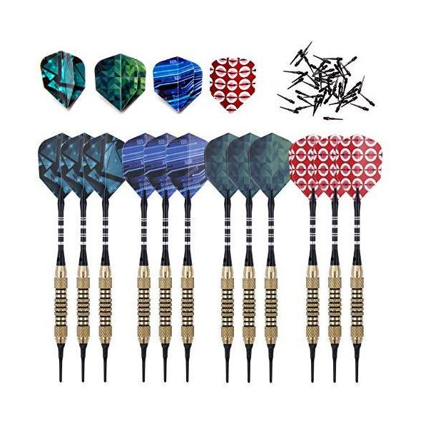 海外輸入品 ダーツ  SHOT TAKER CO. EST. 2017 Professional Soft Tip Darts 12 PC | 12 Brass Barrels | 50 Extra Black 2BA Tips| 12 A...