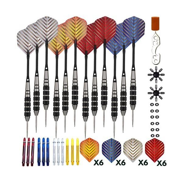 海外輸入品 ダーツ フライト  Steel Tip Darts Set - Professional 12PC Darts Steel Tip for Dartboard - Includes Steel Brass Barrels + P...