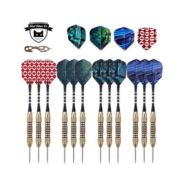 海外輸入品 ダーツ シャフト  Professional Steel Tip Darts 12 PC | 12 PC Brass Barrels | 12 PC Aluminum Shafts 48mm | 16 PC Flights St...
