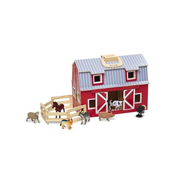メリッサ&amp;ダグ おもちゃ 知育玩具 Melissa &amp; Doug 3700 Melissa &amp; Doug Fold and Go Wooden Barn with 7 Animal Play Figures - Fa...