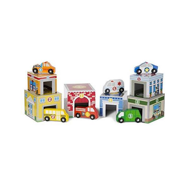 メリッサ&amp;ダグ おもちゃ 知育玩具 Melissa &amp; Doug 3576 Melissa &amp; Doug Nesting and Sorting Blocks - 6 Buildings, 6 Wooden Vehi...
