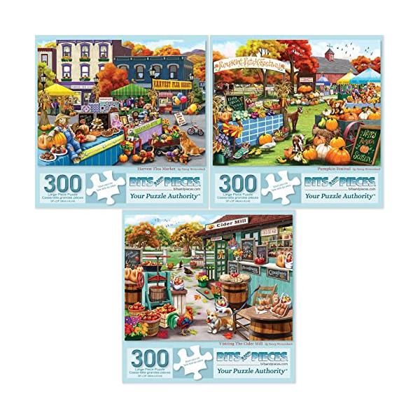 ジグソーパズル 海外製 アメリカ 40717 Bits and Pieces ? Value Set of Three 300 Piece Jigsaw Puzzles for Adults ? Harvest Flea Market, P...