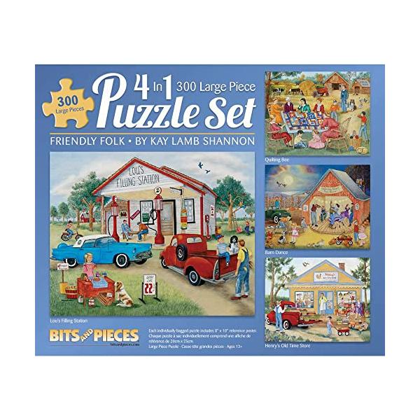 ジグソーパズル 海外製 アメリカ 44949 Bits and Pieces ? 4-in-1 Multi-Pack 300 Piece Jigsaw Puzzles for Adults ? Friendly Folk by Artist...