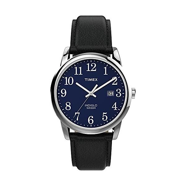 腕時計 タイメックス メンズ TW2V266009J Timex Men's Easy Reader 38mm Watch ? Silver-Tone Case Blue Dial with Black Leather Strap海外限定品...