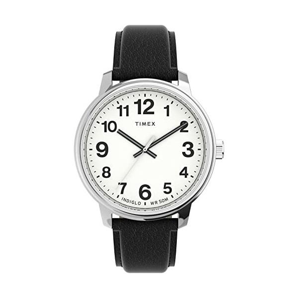 腕時計 タイメックス メンズ TW2V212009J Timex Men's Easy Reader Bold 43mm Watch ? Silver-Tone Case White Dial with Black Leather Stra...