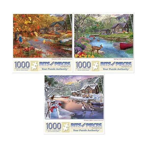 ジグソーパズル 海外製 アメリカ 48333 Bits and Pieces ? Value Set of Three Jigsaw Puzzles for Adults ? Autumn, Winter &amp; Spring Cabi...