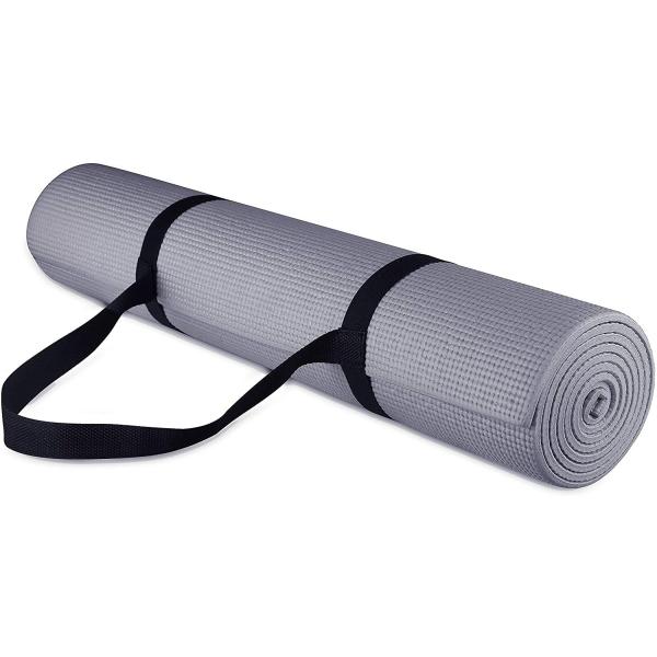 ヨガマット フィットネス BFGY-P1GY Fitvids 1/4-Inch High Density Thick Non Slip Yoga Mat with Knee Pad and Carrying Strap for Workou...