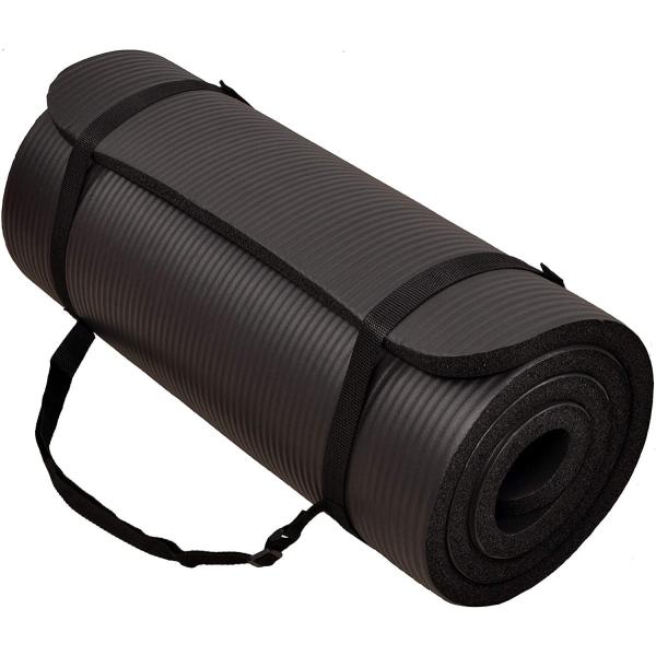ヨガマット フィットネス AP1BLK BalanceFrom GoCloud 71x24 Inches Extra Thick Yoga Mat 1-Inch High-Density Foam ? Roll-Up Exercise Pa...