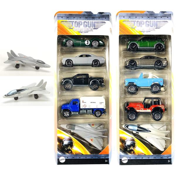 マッチボックス マテル ミニカー MATCHBOX アメリカ直輸入  Maverick Top Gun Jet Wing Car Collection / Jeeps Mustang Vehicle 5-Pack + Petrol Truc...