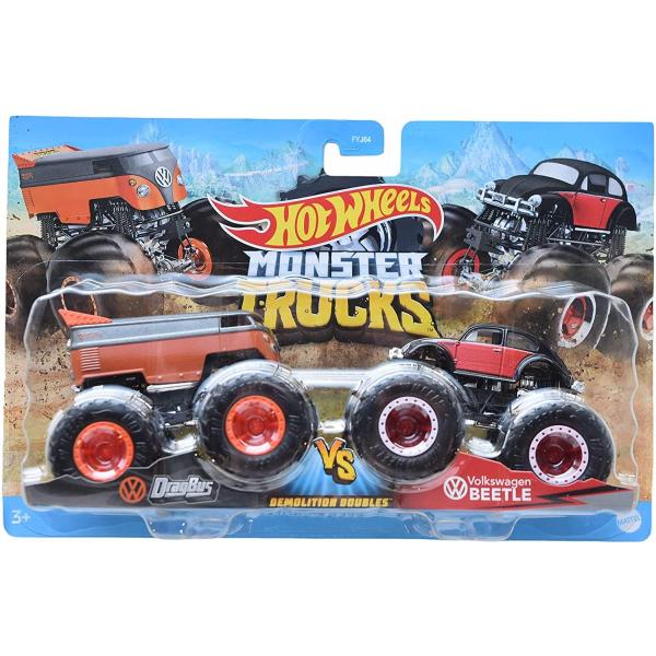 ホットウィール マテル ミニカー ホットウイール FYJ64 Hot Wheels Monster Trucks Drag Bus Vs Volkswagen Beetle, Demolition Doubles Bus Vs VW Bee...