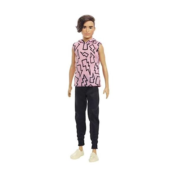 バービー バービー人形 ケン Ken HBV27 Barbie Ken Fashionistas Doll #193, Slender, Rooted Brown Hair, Lightning Bolt Hoodie, Black Pan...