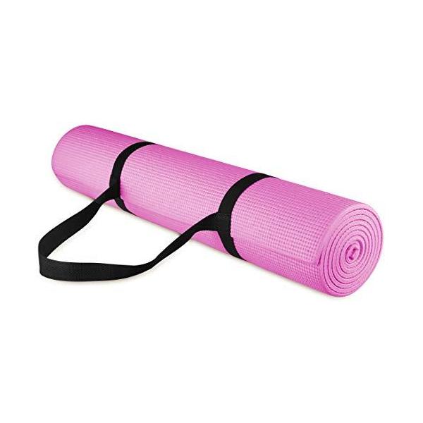 ヨガマット フィットネス BFGY-P1PK Fitvids 1/4-Inch High Density Thick Non Slip Yoga Mat with Knee Pad and Carrying Strap for Workou...