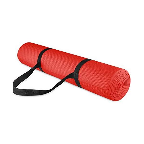 ヨガマット フィットネス BFGY-P1RD Fitvids 1/4-Inch High Density Thick Non Slip Yoga Mat with Knee Pad and Carrying Strap for Workou...