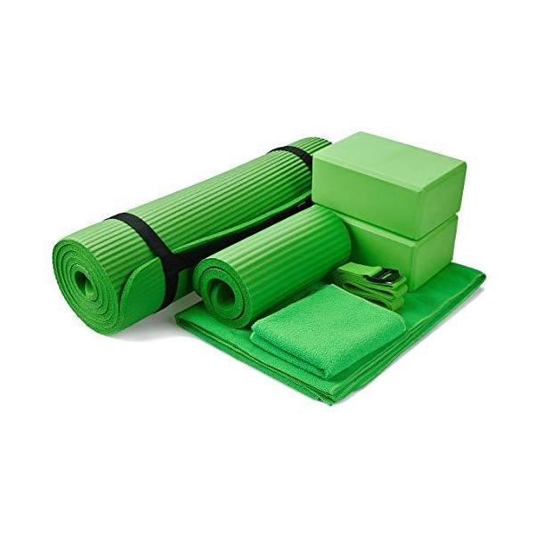 ヨガマット フィットネス BFNK-1GR BalanceFrom 7-Piece Yoga Set with 71x24x0.5 Inches Extra Thick Mat and Carrying Sling ? Includes 2...