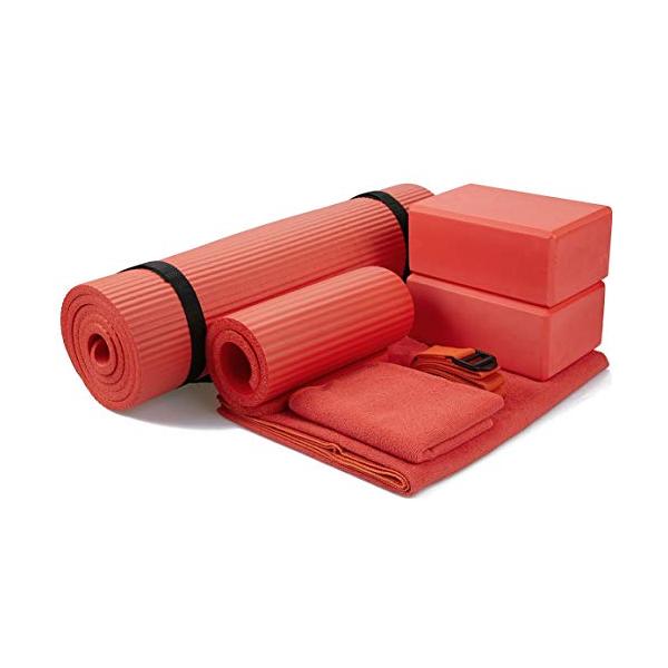 ヨガマット フィットネス BFNK-1RD BalanceFrom 7-Piece Yoga Set with 71x24x0.5 Inches Extra Thick Mat and Carrying Sling ? Includes 2...