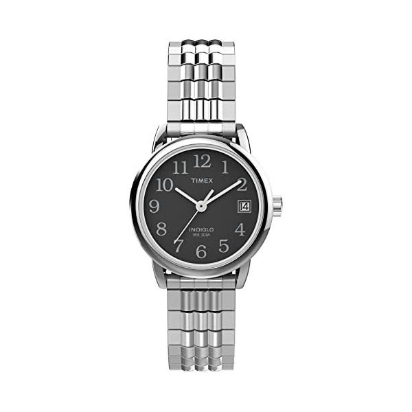 腕時計 タイメックス レディース TW2V467009J Timex Women's Easy Reader 25mm Perfect Fit Watch ? Silver-Tone Case Black Dial with Silver-...