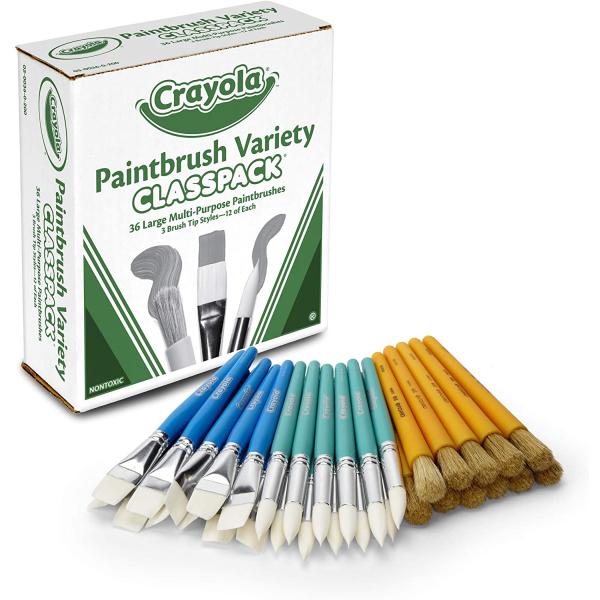 クレヨラ アメリカ 海外輸入 知育玩具 05-0036 Crayola Paintbrush Variety Classpack (36ct), School Art Supplies for Kids, Flat &amp; Round ...