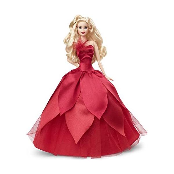 バービー バービー人形 HBY06 Barbie Signature 2022 Holiday Doll, Blonde Wavy Hair Wearing Red Poinsettia-Inspired Gown, Collectible...
