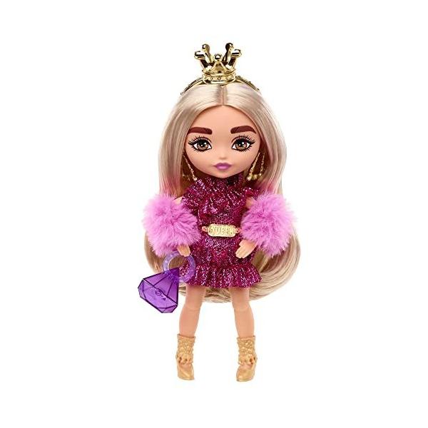 バービー バービー人形 HJK67 Barbie Extra Minis Doll &amp; Accessories with Blonde Hair Wearing Shimmery Dress &amp; Furry Shrug, 5...