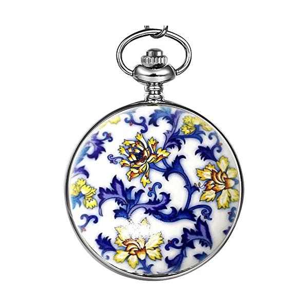 V0092021 zolohoni Pocket Watch Stainless Steel Mechanical Hand-Wind Retro Skeleton Dial Flowers with Chain for Womens海外限...
