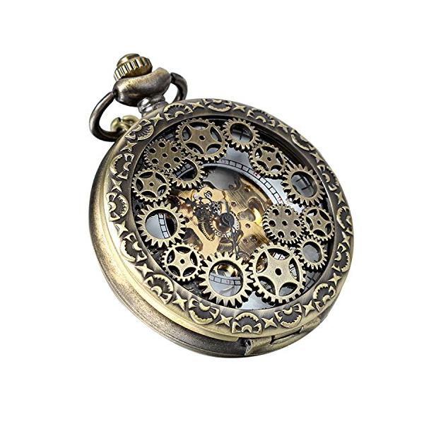 8541773025 Avaner Steampunk Retro Half Hunter Copper Gear Skeleton Hand Wind Mechanical Arabic Numeral Analog Display Po...