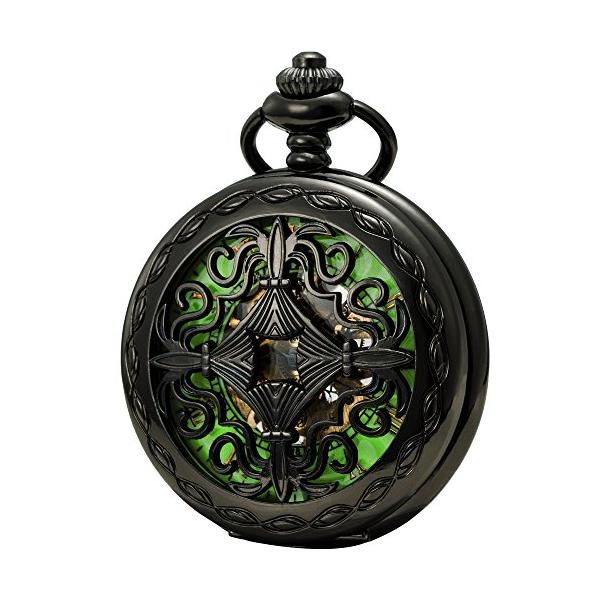 1 SEWOR Mens Luminous Dial Hand Wind Mechanical Pocket Watch with Brand Leather Gift Box (Stand Up Black) (Green)海外限定品を迅...