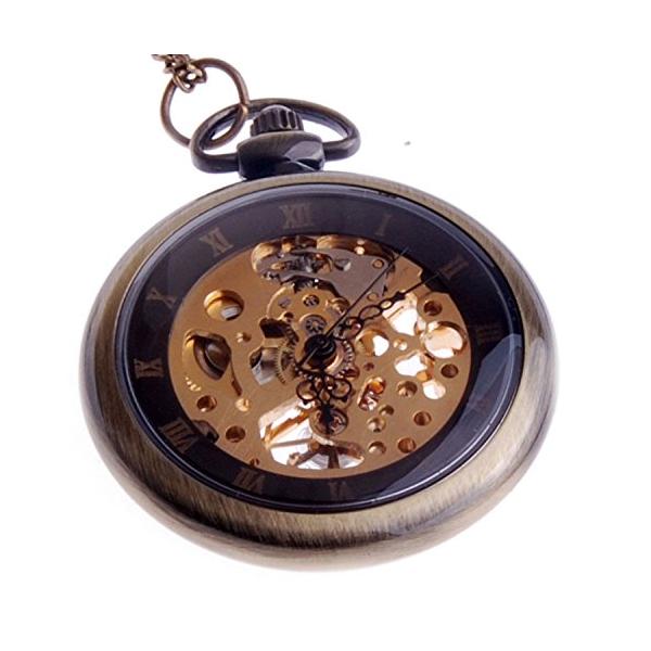 PWMSK12 ShoppeWatch Mens Pocket Watch with Chain | Hand Wind Pocket-Watch Mechanical Movement | Open Face Pocketwatch an...