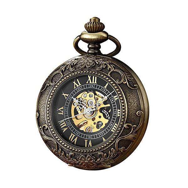 M140 Whodoit Self Wind Mechanical Pocket Watch,Fashion Pendant Retro Hollow Unisex Automatic Mechanical Pocket Watch Gif...