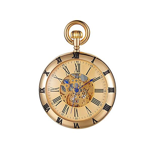 W331 Whodoit Luxury Gold Automatic Mechanical Pocket Watch Roman Numerals Fob Chain Pendants Men Women海外限定品を迅速輸入！5〜15営業日...