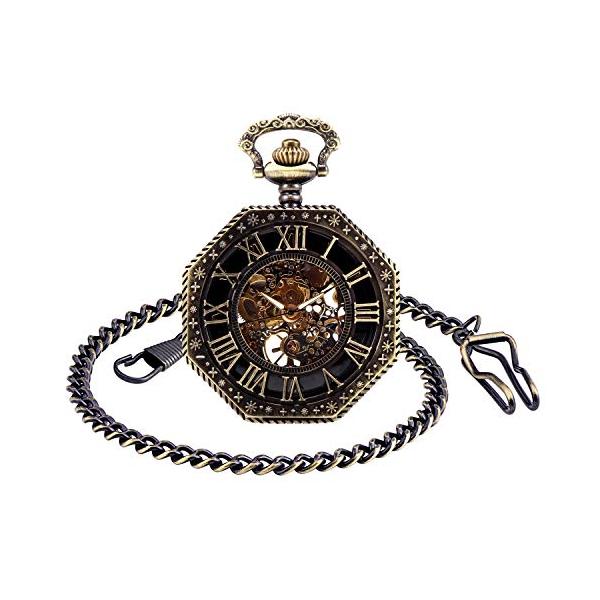 Montre de poche m?canique Infinite U Mens Pocket Watch Steampunk Vintage Unique Octagon Skeleton Mechanical Pocket Watch...