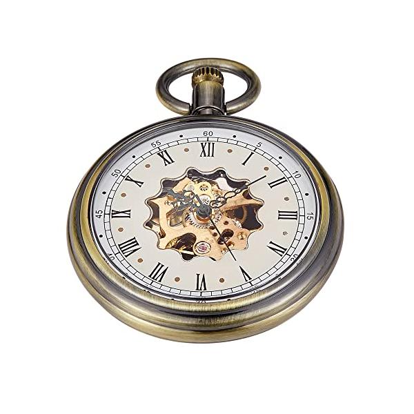 MW117 Whodoit Retro Smooth Coverless Mechanical Pocket Watch, Polygonal Mechanical Movement Roman Numeral Dial Pocket Wa...