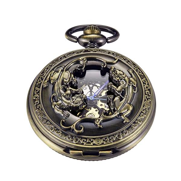 M100 Whodoit Mechanical Pocket Watch Carved with Fabulous Wild Animals Patterns, Mechanical Hand-Winding Pocket Watch Gi...